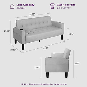 TYBOATLE Sofa Couch, Living Room Furniture Sectional Sofa Sets 3 Pcs, Tufted Mid-Century Loveseat w/USB, Cupholders & Comfy Single Sofa for Small Space, Apartment, Office (Light Grey)