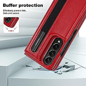 Case Compatible with Samsung Galaxy Z Fold 3 5G Wallet Case with S Pen Holder&Card Holder Kickstand, Women Men Leather Wallet Phone Case for Z Fold 3 Red