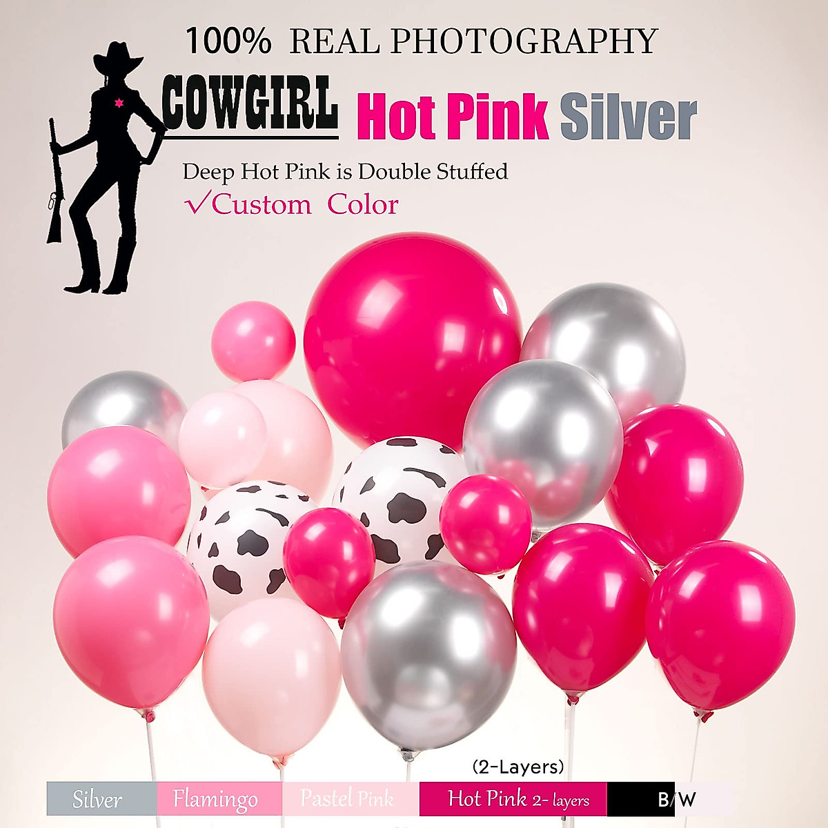 Hot Pink Silver Cow Balloon Garland Kit 157pcs Cow Print Disco Ball Star balloons for women birthday cowgirl last rodeo bachelorette party decorations