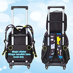 gxtvo Kids Rolling Backpack, Roller Wheels Boys Bookbag - Wheeled Suitcase Elementary School Bag - 3PCS Dinosaur