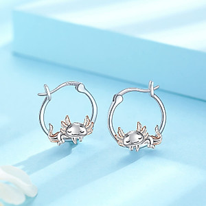 Axolotl Hoop Earrings Hypoallergenic 925 Sterling Silver Cute Animal Mexican Axolotl Earring for Women Axolotl Jewelry Gifts