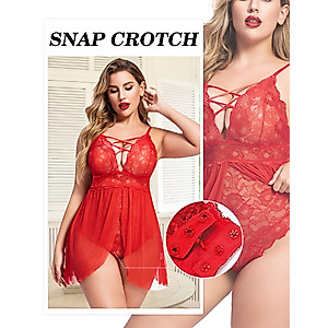 Avidlove Lingerie for Women Lace Babydoll Sleepwear Boudoir Outfits Plus Size Langeray Nightwear (Red, 4XL)