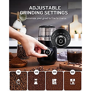 SHARDOR Adjustable Coffee Grinder Electric, Herb, Spice Grinder, Coffee Bean, Espresso Grinder with 2 Removable Stainless Steel Bowl, Black