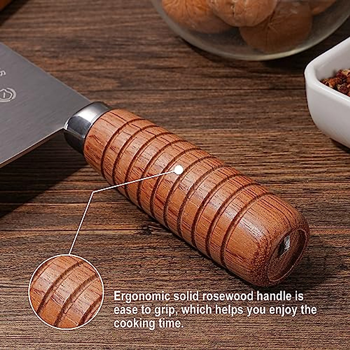 SHI BA ZI ZUO Kitchen Knife Professional Chef Knife Stainless Steel Vegetable Knife Safe Non-stick Finish Blade with Anti-slip Wooden Handle (9 inch)