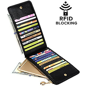 YALUXE Women's RFID Blocking Genuine Leather Multi Card Organizer Wallet with Zipper Pocket RFID Blocking Black