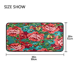 Red Green Rose Kitchen Rugs Bath Rug Runner Comfort Mat Non-Slip Doormats Carpet for Bathroom Indoor 39" X 20"
