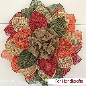 TONIFUL 1.5 Inch 4 Rolls Set Fall Ribbons Orange, Dark Red, Grass Green, Brown Burlap Wired Ribbons, for Thanksgiving Fall Wreath Home Decor Tree Topper Bow Decorations (6 yds/roll)