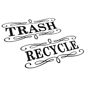 BERRYZILLA Trash Recycle Vinyl Decal Set 5.5" x 2.5" for Kitchen Cabinet Door Stainless Steel Trash Cans Elegant Script Handwriting Lettering Art Decor Sticker