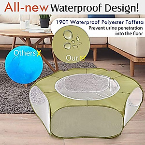 Pawaboo Small Animals Playpen, Waterproof Small Pet Cage Tent with Large Breathable Cover, Pop-up & Foldable Indoor/Outdoor Fence for Kitten/Puppy/Guinea Pig/Rabbits/Hamster/Hedgehogs, Avocado Green