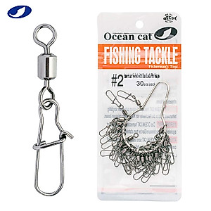 OCEAN CAT 60-150 Pcs American Swivel with Duo Lock Pin Snap Fishing Snaps Kit Hooked Cross Snaps Stainless Steel Sea Fishing Tackle Hook Lure Connector Fishing Swivel Size 1#2#4#6#8# (#6, 150 pcs)