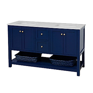 Kitchen Bath Collection Lakeshore 60-inch Double Bathroom Vanity (Engineered White/Royal Blue): Includes Royal Blue Cabinet with Engineered White Countertop and White Ceramic Sinks