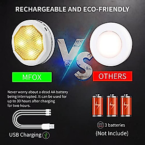 MFOX Under Cabinet Lights Wireless, Puck Lights with Remote Control, LED Color Changing Closet Lights USB Rechargeable, Dimmable LED Ceiling Lights for Bedroom