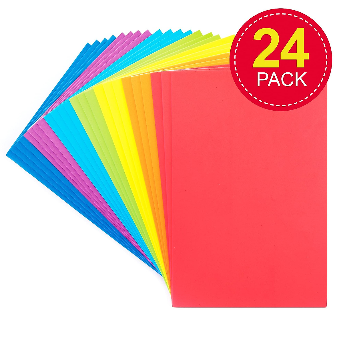 Baker Ross AX950 Rainbow Self-Adhesive Foam Sheets - Pack of 24, Colored Art Supplies for Kids Craft Making Activities