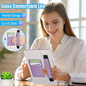 DMLuna Case for Metro by T-Mobile Alcatel Joy Tab 2, 8 Inch Tablet 2020 Release, PU Leather Shockproof Folio Cover Protector Accessory with Handle Hand Strap, Stand, Card Slot, Glitter Purple