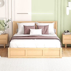 FEELHOME Queen Size Wood Platform Bed with Underneath Storage and 2 Drawers, Wood Color