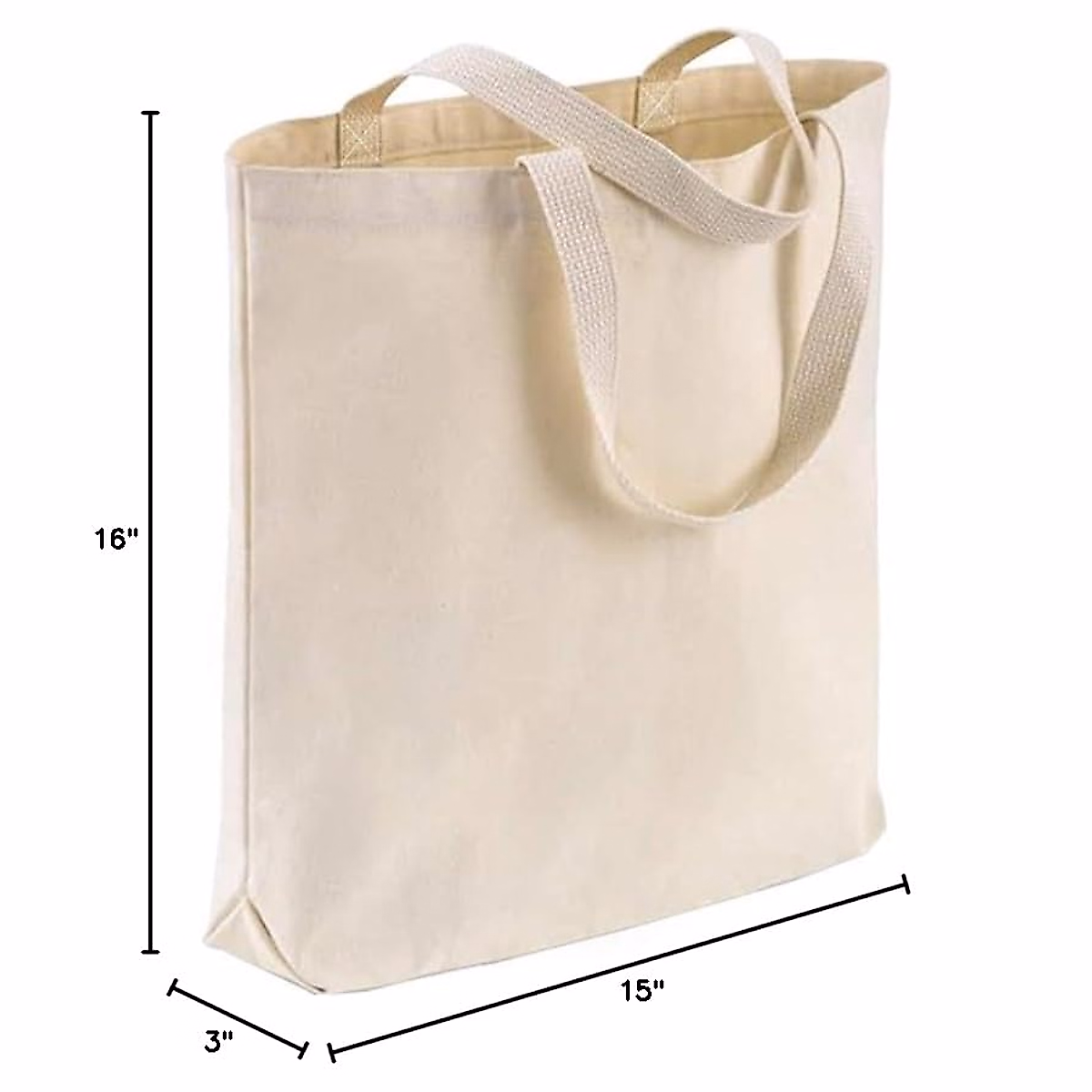 Wholesale Canvas Tote Bags, 15"W x 16"H x 3"G, Cotton Reusable Grocery Shopping Bags, Blank, DIY Painting Printing Embroidery (3, Natural Tote Bags)
