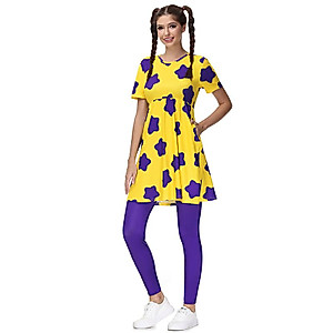 Women's Halloween Short Sleeve High Waist Yellow Dress Round Neck Susei Carmichael Costume with Leggings XL