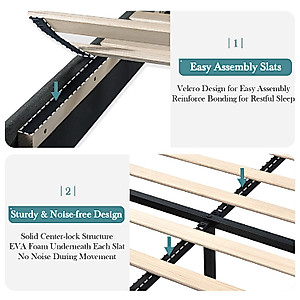 HOOMIC King Size Platform Bed Frame with Geometric Wingback Headboard, Wooden Slats Support, No Box Spring Needed, Modern Style in Dark Grey