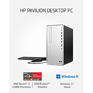 HP Pavilion Desktop PC, AMD Ryzen 3 5300G, 4 GB RAM, 256 GB SSD, Windows 11 Home, Wi-Fi 5 & Bluetooth, 9 USB Ports, Wired Mouse and Keyboard Combo, Pre-Built Tower (TP01-2032, 2021) (Renewed)