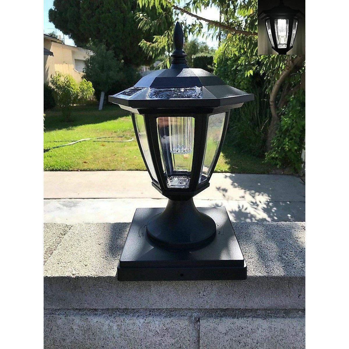 AFFORDABLE Outdoor Garden Set of 2 Solar Black Finish Color Hexagon 6"X6" Fence Post Cap Light with White SMD LEDs for 6"x6" Wood & PVC Fence Post