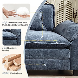 OQQOEE Sectional Sofa Modular Cloud Couch Upholstered Deep Seat Cloud Sofas with Ottoman Comfy Chenille Sofa Sleeper for Living Room,Apartment (Blue, Loveseat & Ottoman)