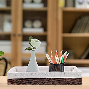 STOBAZA Wicker Storage Baskets, Hand Woven Paper Rope Wicker Baskets, Small Rectangular Wicker Baskets for Organisation, Cube Organiser for Closet/Clothes/Dresser