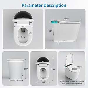 Smart Toilet with Build-in Bidet Seat, Tankless Toilet with Auto-Opening and Closing Lid, Auto Flushing, Heated Seat, Warm Water Bidet, Air Dryer, LED Display, and Remote Control