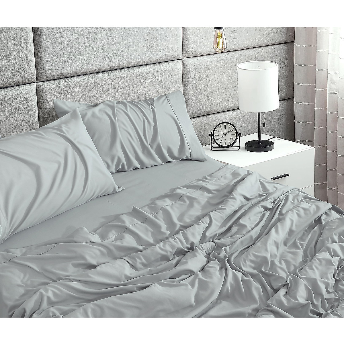 RUVANTI Full Size Sheets Set, Brushed Microfiber Sheets 4 Pieces (1 Fitted Sheet, 1 Flat Sheet, 2 Pillowcases), with 15-inch Deep Pockets, Lightweight & Compfy Premium Hotel Bedding, Light Grey