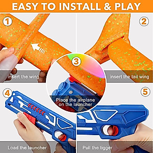 BLUEJAY Airplane Launcher Toys, 2 Flight Modes LED Foam Glider Catapult Plane, Outdoor Sport Flying Toy for Kids, for Age 4 5 6 7 8 9 10 12 Year Old Boys Girls(2 Pack)