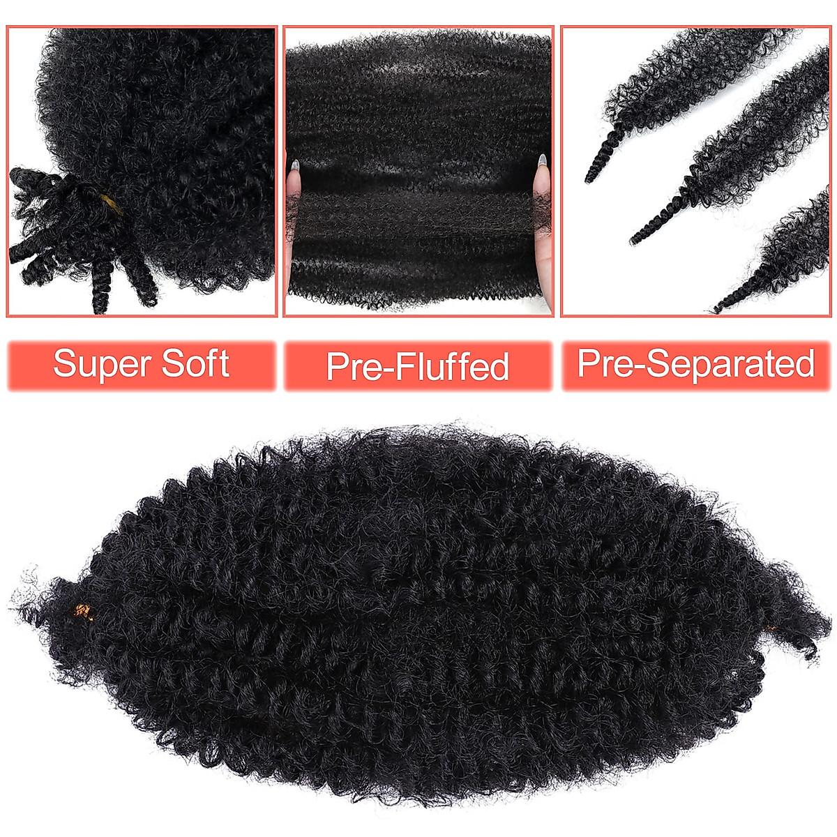 Marley Hair 10 Inch 7 Packs Pre Separated Springy Afro Twist Hair Marley Twist Braiding Hair for Faux Locs Crochet Hair Pre Fluffed Spring Twist Hair Extensions (10",1B)