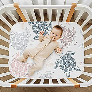 xigua Sea Turtles Fitted Crib Sheet for Girls and Boys, Soft Breathable for Standard Crib & Toddler Bed Mattress, 27 x 39 in