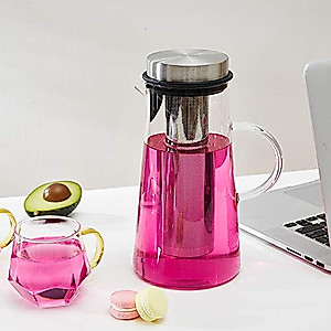 Karafu 60 Oz Thicker Glass Pitcher with Stainless Steel Fruit Infuser, High Heat Resistance Glass Jug for Hot/Cold Water, Infused Fruit Tea and Juice Beverage