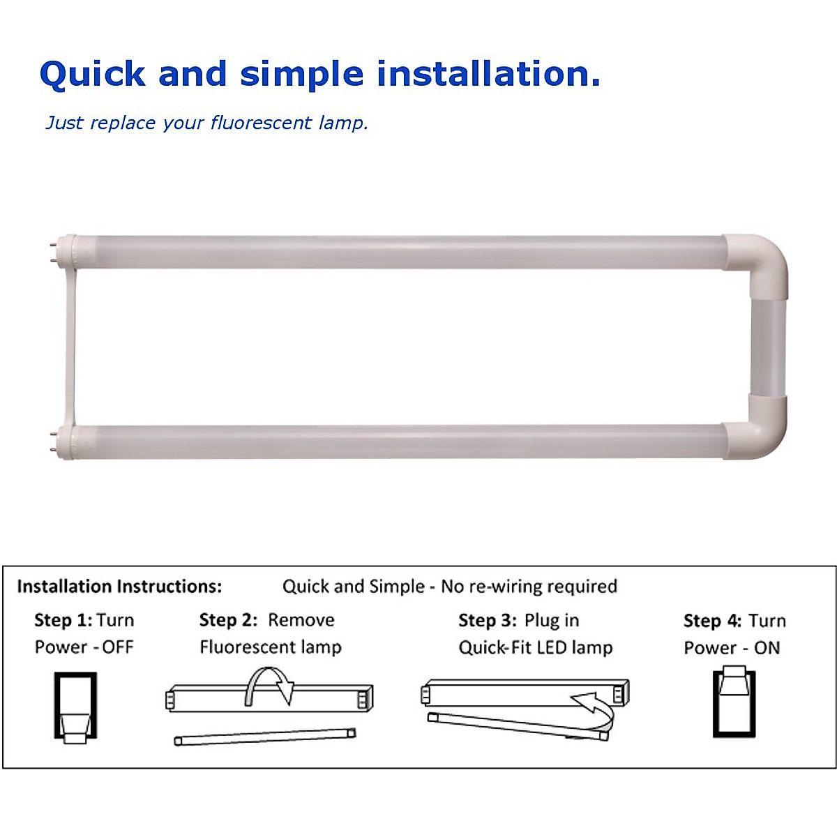 ELB Electronics LEDT8-17-850-B-FHF U6 10-Pack LEDT8-17-850-B-FHF U6, Plug and Play LED 6" U-Bend lamp, 17.5W, 5000K (Daylight), T8 and T12 Ballast Compatible, ETL Listed, White (Pack of 10)