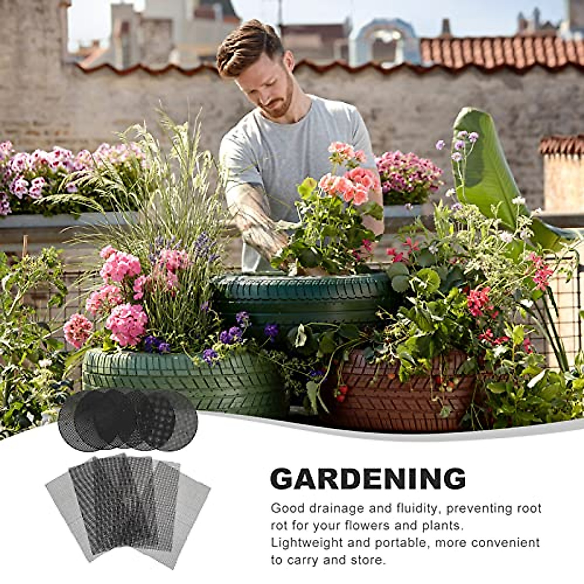 Happyyami 10Pcs Flower Pot Bottom mesh Flower Pot Drainage Screen Bottom Grid Mat Anti- Breathable Gasket Breathable Drainage Gasket Plastic Plant Mesh Pot Hole Leakproof Soil Potholder or