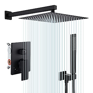 KES Shower System 12 Inch Rain Shower Head with Handheld Spray Shower Faucets Sets Complete Pressure Balance Shower Valve and Trim Kit Matte Black, XB6230S12-BK
