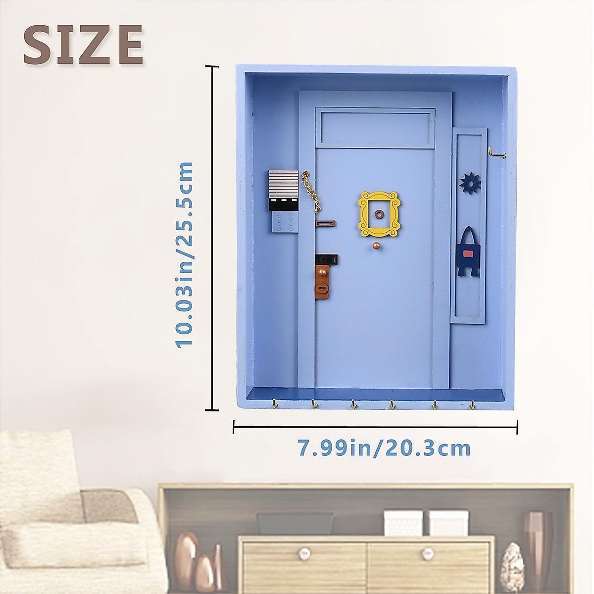 Qivine Friends Key Holder for Wall, Hanging Friends Merchandise Wall Mounted Key Holder, Blue Friends TV Show Merchandise Key Holder Wall, Friends TV Show Gifts Home Key Holder for Wall
