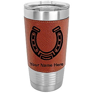 LaserGram 20oz Vacuum Insulated Tumbler Mug, Horseshoe Plain, Personalized Engraving Included (Faux Leather, Basketball Style)