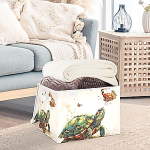 ALAZA Storage Bins Organizer Box Baskets Lidded Clothes for Shelves Closet Turtle Butterfly Collapsible Stackable Storage Cubes Handles