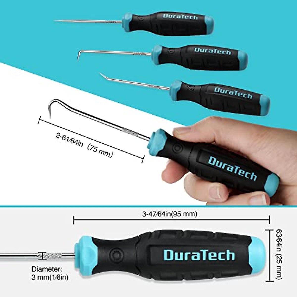 DURATECH 4 Piece Hook and Pick Set, Offset, Straight, 90°Pick and Hook, Used for Auto and Electronics Maintenance Tools, with Storage Tray