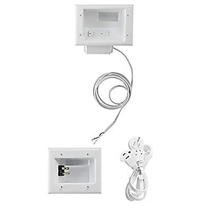 DATA COMM Electronics In Wall Cable Management Kit With Duplex Power Outlet - Behind Wall TV Wire Kit Low Voltage In Wall Cord Concealer For Sleek TV Setup - Easy DIY without Electrician,White