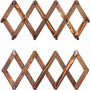 HILIPE Accordion Style Wooden Expandable Coat Rack Wall Mounted 13 Pegs Hook for Hat Coffee Mug Key Jacket Bag Towel Umbrella Porch (Retro Brown)