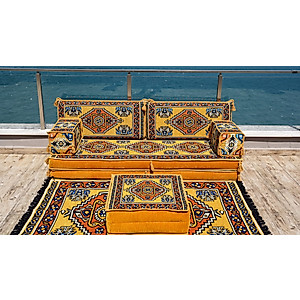 Arabic Floor Sofa, Traditional Floor Couch Set, Sectional Sofas, Arabic Floor Sofa Set, Yoga Meditation Mat, Futon Sofa Bed (Sofa + Rug + Ottoman, 8'' Thickness (20 cm))