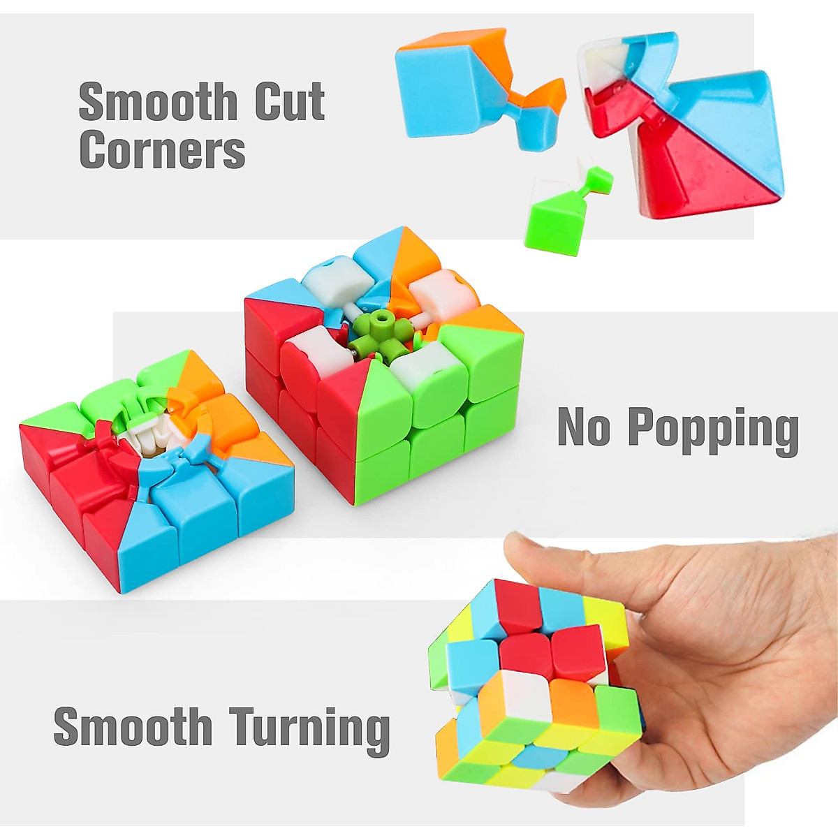 AuntyFey Magic Cube Set, 4 Pack with 3x3, 2x2, 4x4, Pyramid Speed Cubes, Stickerless, for Kids & Adults