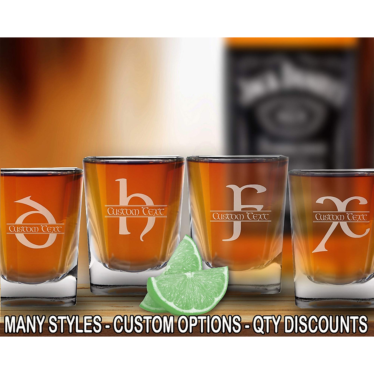 Celtic Initial 2.5oz Shot glass shooter (one) Split Monogram w/Free Customization