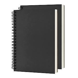 DSTELIN Blank Spiral Notebook, 2-Pack, Soft Cover, Sketch Book, 100 Pages / 50 Sheets, 7.5 inch x 5.1 inch, 100GSM, (Black)