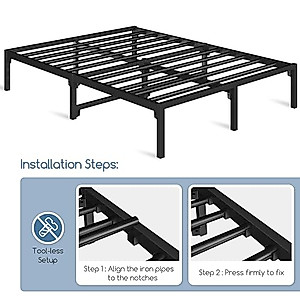 Yaheetech Metal Platform Full Bed Frame Quick Lock Tool-Free Easy Assembly 14 Inch Mattress Foundation with Ultra-Durable Steel Slat Support/No Screws and Box Spring Needed/Black