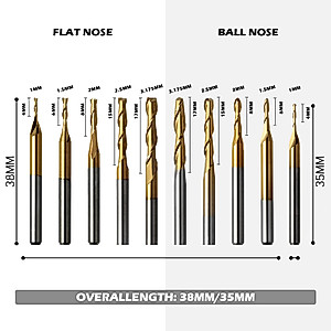 Genmitsu 50pcs Tungsten Carbide End Mill Router Bits, 1/8'' Shank CNC Bit Set Including 2-Flute Straight Bit, Flat Nose & Ball Nose End Mill, PCB Drill & V-Groove Engraving Bits, Nano Blue Coat, MC50A
