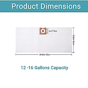PACK 6 VF3502 Shop Vac Bags Compatible with Ridgid 12 to 16 Gallon Wet Dry Vac High Efficiency Vacuum Bag 23743 Replacement Dust Collector PS12