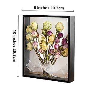 XIYUAN Wooden Dried Flower Photo Frame Dried Flower Display Stand Decorative Floating Photo Frame Clear Double-sided Dried Flower Display Desktop Souvenir Photo Herbarium Photo Frame (8x10''/Black)