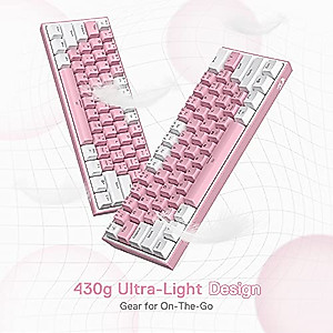 Redragon K617 Fizz 60% Wired RGB Gaming Keyboard, 61 Keys Compact Mechanical Keyboard w/White and Pink Color Keycaps, Linear Red Switch, Pro Driver/Software Supported